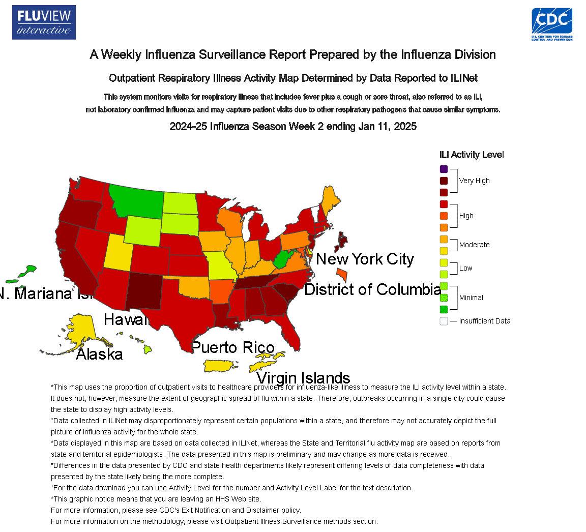 CDC weekly influenza map (as of January 11th) - Daily Remedy